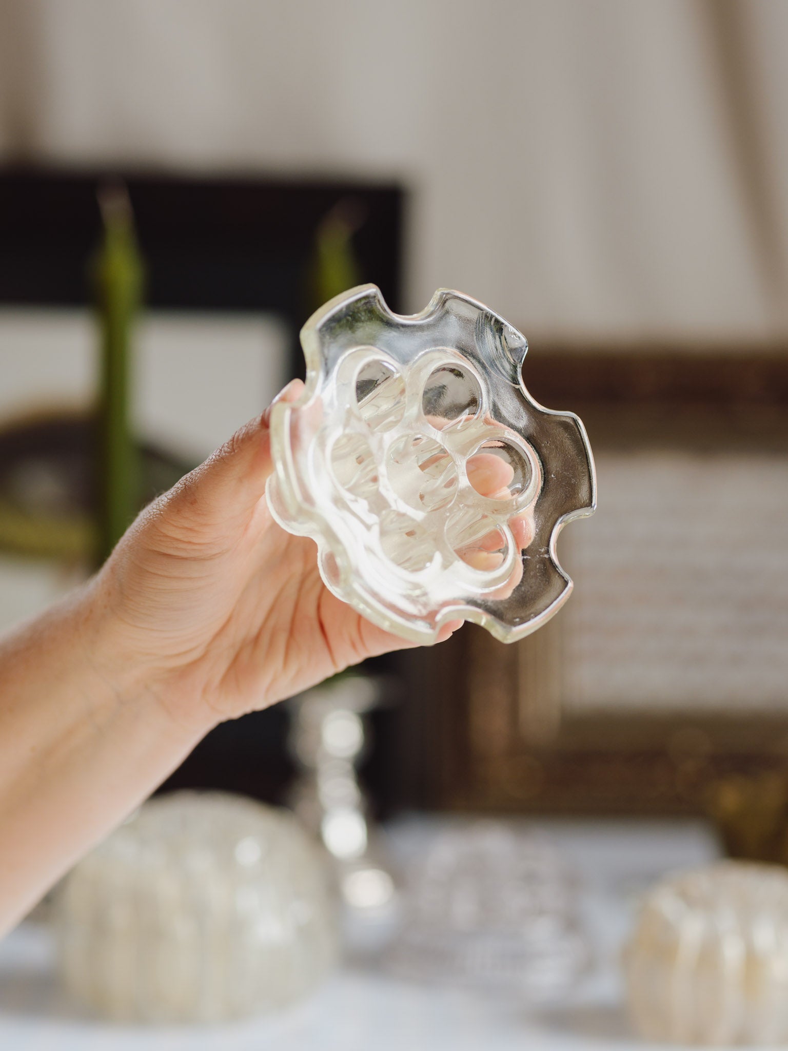 Vintage Large Hexagon Glass Flower Frog - As Is – The Workers Cottage